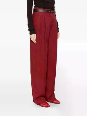 Max Mara Belted Pleated Trousers - Red