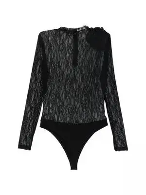 NISSA Lace Floral-appliqué Body - Black