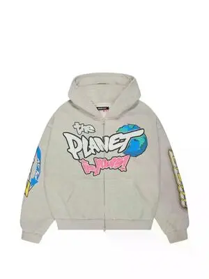 BROKEN PLANET Graphic Print Zip-up Hoodie - Grey