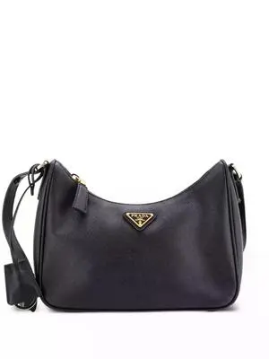 Prada Adjustable Handle Zip Saffiano Leather Mini Hobo Bag - Black
