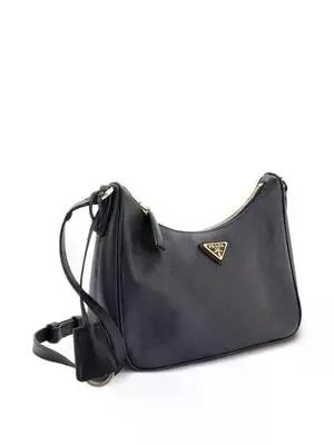 Prada Adjustable Handle Zip Saffiano Leather Mini Hobo Bag - Black