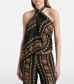 Johanna Ortiz Ancestral Printed Silk Georgette Top - Black