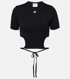 COURREGES Courrèges Logo Cutout Tie-back Crop Top - Black