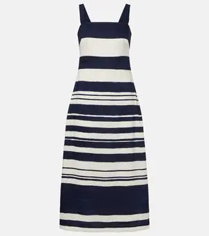 VERONICA BEARD Ella Striped Linen-Blend Midi Dress