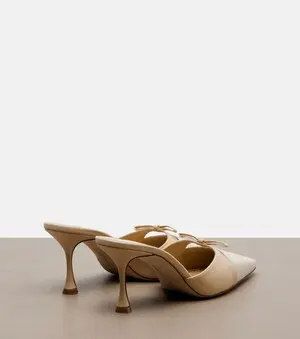 Manolo Blahnik Tapidpla Leather And Suede Mules - Beige