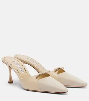 Manolo Blahnik Tapidpla Leather And Suede Mules - Beige