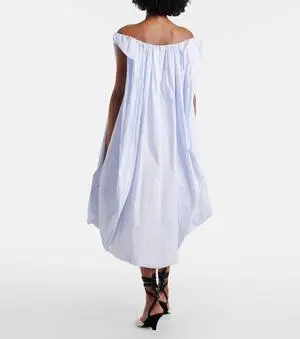 Jacquemus Lavande Gathered Striped Midi Dress - White
