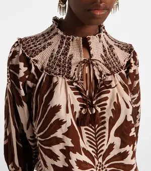 Poupette St Barth Ysee Printed Smocked Cotton Blouse
