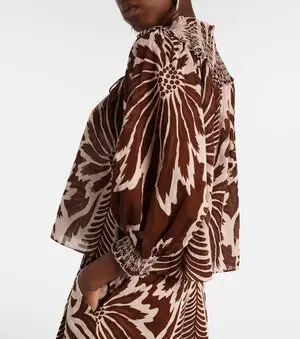 Poupette St Barth Ysee Printed Smocked Cotton Blouse