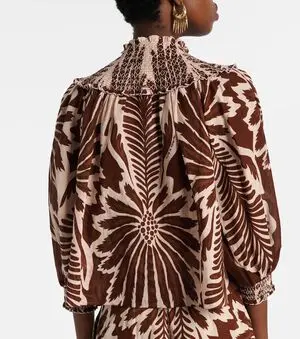 Poupette St Barth Ysee Printed Smocked Cotton Blouse