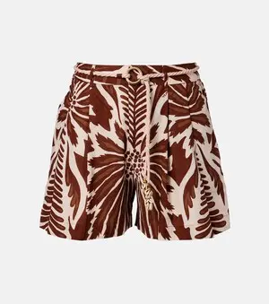 Poupette St Barth Chantal Printed Belted Cotton Shorts