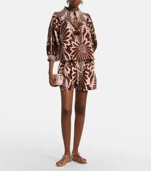 Poupette St Barth Chantal Printed Belted Cotton Shorts