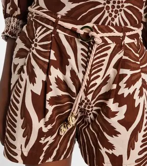 Poupette St Barth Chantal Printed Belted Cotton Shorts