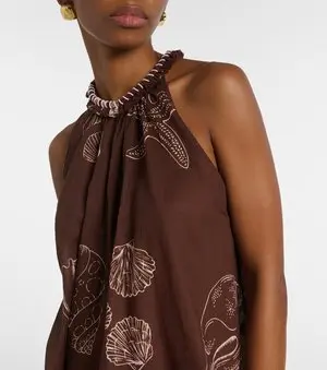 Poupette St Barth Cleo Printed Halterneck Cotton Top - Brown
