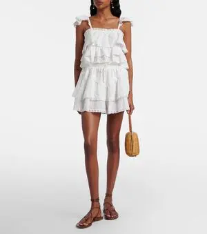 Poupette St Barth Anya Ruffled Cotton Top - White