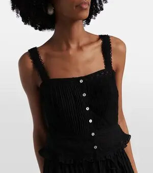 Poupette St Barth Berry Lace-trimmed Cotton Top