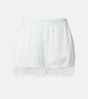 Poupette St Barth Doris Lace-trimmed Satin Shorts - Blue