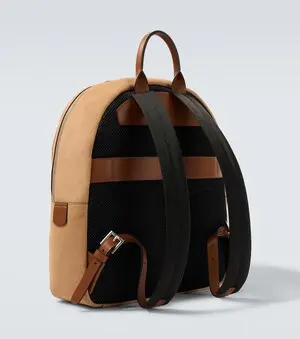 Kiton Leather-trimmed Suede Backpack - Beige
