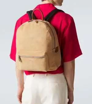 Kiton Leather-trimmed Suede Backpack - Beige