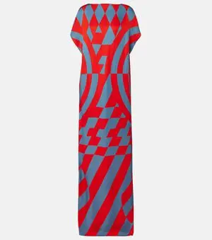 Dries Van Noten Printed Satin Maxi Dress - Red