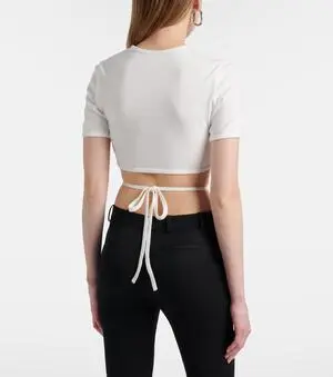 COURREGES Logo Cutout Tie-back Crop Top - White