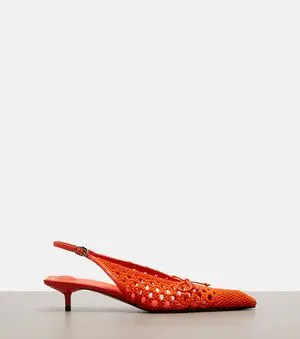 Jacquemus Cubisto Raffia-effect Slingback Pumps - Orange