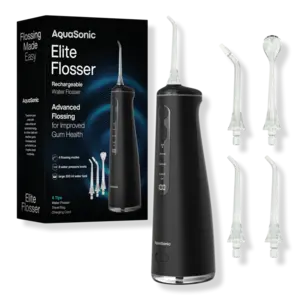 AQUASONIC Elite Rechargeable Water Flosser Set - Black
