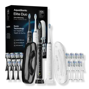 AQUASONIC Elite Duo Rechargeable Electric Toothbrush Set - Black