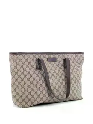 Gucci Gg Coated Canvas Leather Medium Tote Bag - Brown