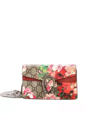 Gucci Dionysus Blooms Print Gg Coated Canvas Super Mini Crossbody Bag - Brown