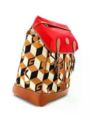 Gucci Interlocking G Patch Flap Buckle Printed Backpack - Neutrals