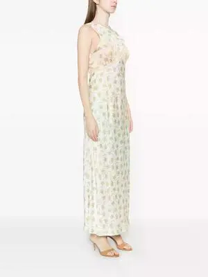 Sandro Floral Print Lace Trim Maxi Dress - Neutrals