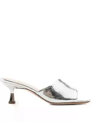 Sandro Heeled Metallic Leather Mules