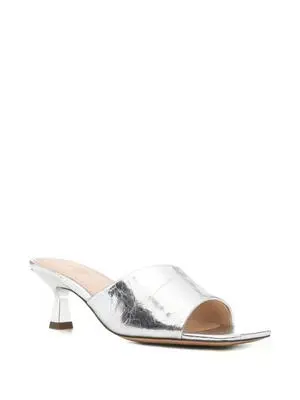 Sandro Heeled Metallic Leather Mules