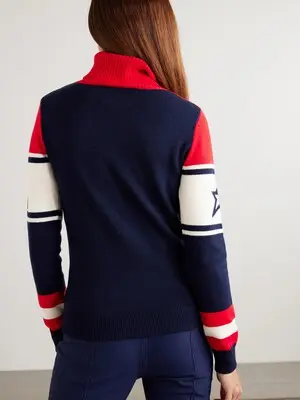 Perfect Moment Schild Intarsia Merino Wool Turtleneck Sweater - Red