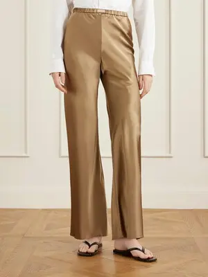 Comme Si Silk Charmeuse Straight-leg Pants - Brown
