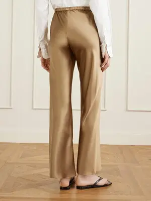 Comme Si Silk Charmeuse Straight-leg Pants - Brown