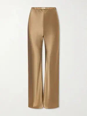 Comme Si Silk Charmeuse Straight-leg Pants - Brown