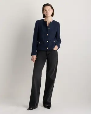 Quince Collarless Tweed Jacket - Deep Navy