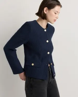 Quince Collarless Tweed Jacket - Deep Navy