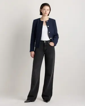 Quince Collarless Tweed Jacket - Deep Navy
