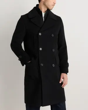 Quince Wool Cashmere Double-breasted Officer Topcoat - Black