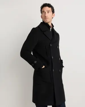 Quince Wool Cashmere Double-breasted Officer Topcoat - Black