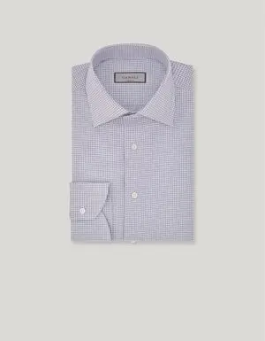 Canali Impeccabile And White Cotton Micro-plaid Regular-fit Shirt - Blue