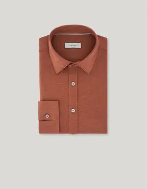 Canali Brick-colored Cotton Jersey And Lyocell Regular-fit Shirt