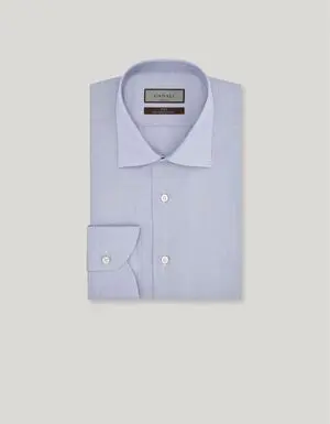 Canali Regular Fit Shirt In Light End-on-end Cotton - Blue