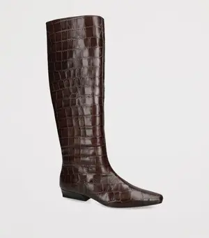 Staud Croc-effect Leather Wally Flat Boots