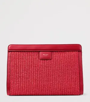 JIMMY CHOO Raffia Leather-trim Avenue Pouch - Red