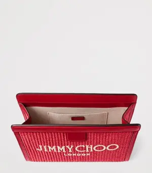 JIMMY CHOO Raffia Leather-trim Avenue Pouch - Red