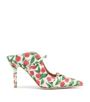 MALONE SOULIERS Canvas Tulip Print Maureen Heeled Mules 85 - Red